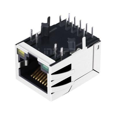 中国 LPJ4284GENL 10/100 ベース-T 1 ポート グリーン/イエロー LED タブ 下 右角 PoE 矯正器 ブリッジ シールド RJ45 接続器 販売のため