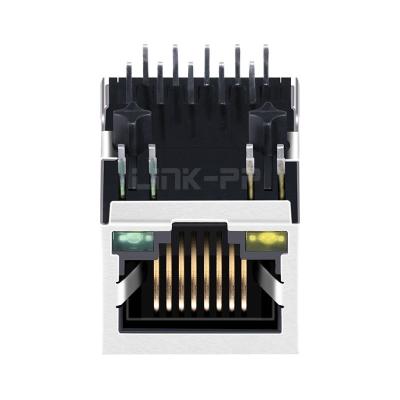 中国 LPJ0009GDNL 10/100 ベース-T 1x1 ポート RJ45 PoE 矯正器ブリッジ付き磁気イーサネットコネクタ 黄色/緑色 LED タブダウン 販売のため