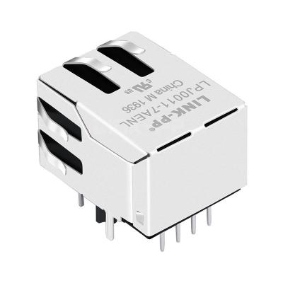 中国 LPJ0011-7AENL 10/100 Base-T シールドエーサネット RJ45 コンネクタ タブ ダウン グリーン/イエロー LED 販売のため
