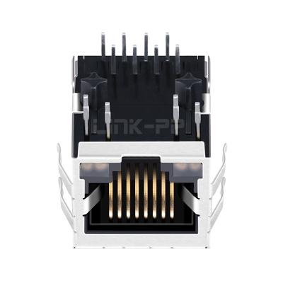 China LPJ0014A55NL 10/100 Base-T Single Port RJ45 Socket Module Tab Down Orange&Green/Orange&Green LED Te koop