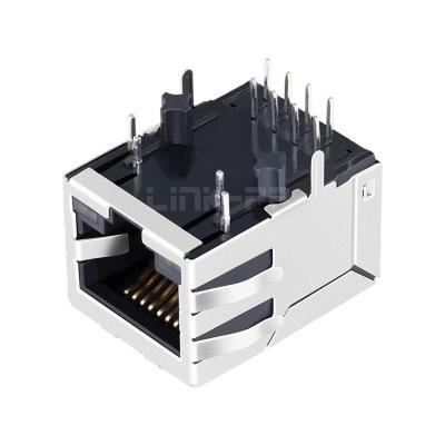 China LPJ0014A55NL 10/100 Base-T Single Port RJ45 Socket Module Tab Down Orange&Green/Orange&Green LED Te koop