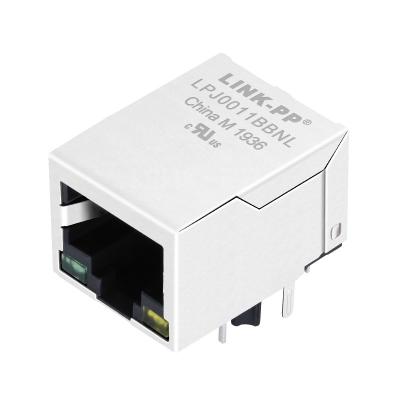 中国 パルスJ0011D01B コンパティブル LINK-PP LPJ0011BBNL 10/100 ベースTシングルポート 統合磁石 RJ45 ジャックタブダウン 緑/黄色 LED 販売のため