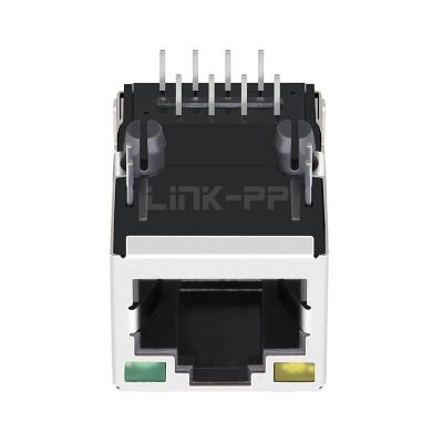 China LPJ16214BGNL 100 Base-T Single Port RJ45 Transformer Ethernet Connectors Tab Up Geel/Groen Led Te koop