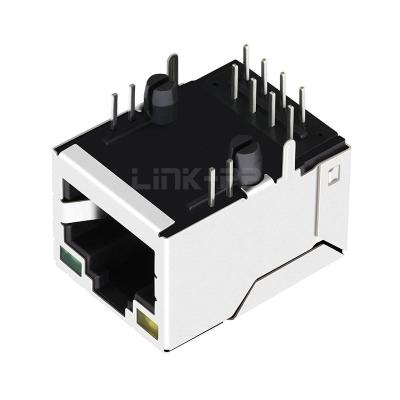 China LPJ16214BGNL 100 Base-T Single Port RJ45 Transformer Ethernet Connectors Tab Up Geel/Groen Led Te koop