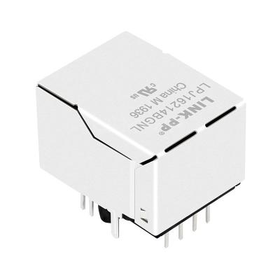 China LPJ16214BGNL 100 Base-T Single Port RJ45 Transformer Ethernet Connectors Tab Up Geel/Groen Led Te koop