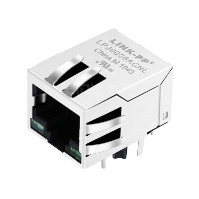 Cina LPJ0026ACNL 10/100 Base-T Tab Down Verde/Verde Led Single Port 8P8C PCB RJ45 Jack femminile in vendita