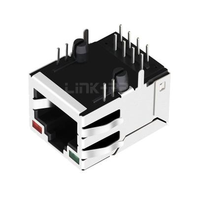 中国 LPJ16183A107NL 10/100 Base-T Tab Up グリーン/オレンジ LEDシングルポート シールド RJ45 ネットワークコネクタ 販売のため