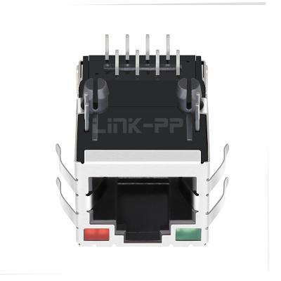 中国 LPJ16183A107NL 10/100 Base-T Tab Up グリーン/オレンジ LEDシングルポート シールド RJ45 ネットワークコネクタ 販売のため