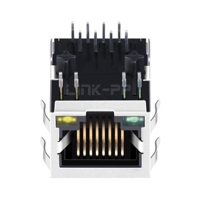 Cina LPJ0011-8GENL 10/100 Base-T Tab Down Single Port RJ45 Jack magnetico con LED verde/giallo in vendita