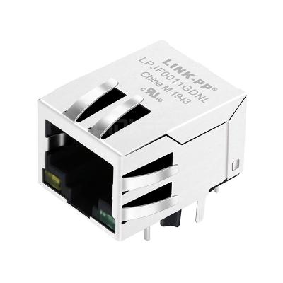 China LPJF0011GDNL 10/100 Base-T Tab Down Single Port RJ45 Vrouwelijke connector met gele/groene led Te koop