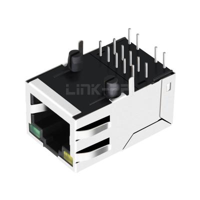 中国 0875-1D1T-P2 10/100 ベース-T タブアップ シングルポート Rj45 ジャック イエロー/グリーンLED付き統合接続 販売のため