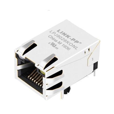 中国 LPJ9026KONL 10/100 Base-T 統合RJ45コネクタ シングルポート タブアップ オレンジ&グリーン/イエロー LED 販売のため