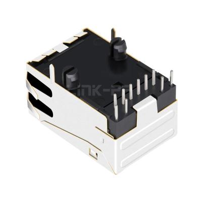 中国 LPJ9011KONL 10/100 Base-T シングルポート RJ45 コンネクタ モジュール タブアップ オレンジ&グリーン/イエロー LED 販売のため