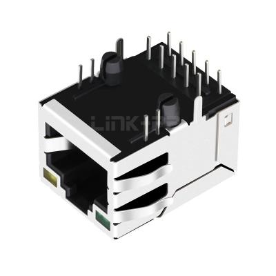 中国 LPJ16668AENL シングルポート RJ45 ジャック 10/100 ベース-T 統合磁石 PoE+ アプリケーション Tab UP グリーン/イエロー LED 販売のため