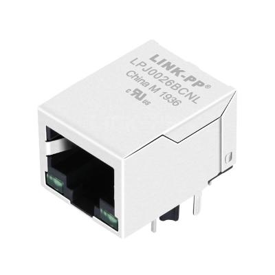 中国 LPJ0026BCNL 100 Base-T シングルポート RJ45 ジャック インテグレート磁気タブダウン グリーン/グリーン LED 販売のため