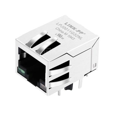 中国 Halo HFJ11-2450E-L15RL 互換 LINK-PP LPJ0011G32NL 10/100 ベース-T RJ45 マグジャック シングルポート タブ ダウン グリーン/イエロー&グリーン LED 販売のため