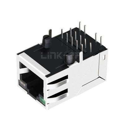 China Belfuse SI-51009-F Compativel LINK-PP LPJG17332A8NL 100/1000 Base-T Tab Up Verde/Amarela& Verde Led Single Port 10P8C RJ45 Conector de rede à venda