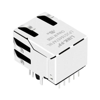 China Tyco 5-1840401-7 Compatibel LINK-PP LPJG16457AFNL 100/1000 Base-T Tab Up Groen/Groene Led Single Port Shielded 8P8C Magnetische RJ 45 Connector Te koop