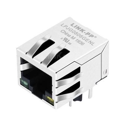 中国 LPJG0806GENL 100/1000 Base-T 統合磁石,RJ45 ジャック,グリーン/イエロー LED,タブダウン,RoHS 販売のため