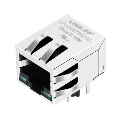 China LPJG0873GFNL 100/1000 Base-T RJ45 Conector femenino con el LED verde/verde con la pestaña magnética hacia abajo en venta