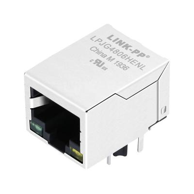 China LPJG4806HENL 100/1000 Base-T 1Port 10P8C RJ45 Modular Socket Tab hacia abajo Verde/amarillo LED en venta