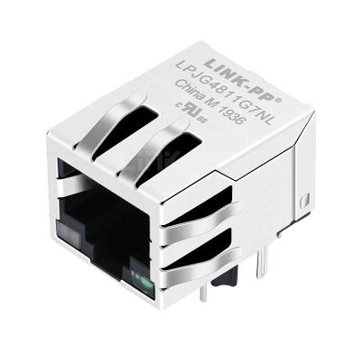 China LPJG4811G7NL 100/1000 Base-T uno puerto RJ45 Conector Ethernet Jack LED verde y amarillo/verde en venta