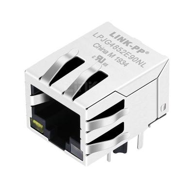 中国 LPJG4852E90NL 10/100/1000 Base-T シールド電子RJ45コネクタ タブダウン 黄色/オレンジ&緑色 LED 販売のため