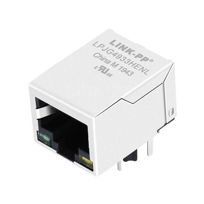 Cina LPJG4933HENL 100/1000 Base-T Tab Down Verde/Giallo Led Single Port Cat5e RJ45 Female PCB Connector in vendita