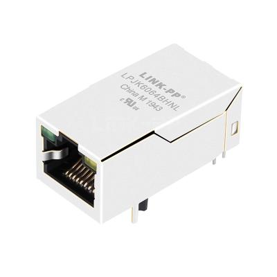 中国 LPJK6064BHNL 100/1000 Base-T Tab Up グリーン/イエロー LEDシングルポート POE+ RJ45 女性接続器 販売のため