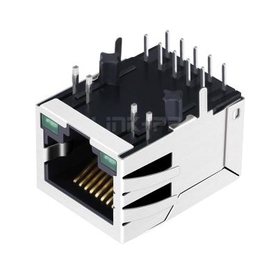 Cina LPJG0843GFNL 100/1000 Base-T Tab Down Verde/Verde Led 1 Port Ethernet RJ45 Jack magnetico in vendita