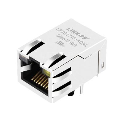 中国 LPJG17401AONL 100/1000 Base-T Tab Up グリーン&オレンジ/イエロー LEDシングルポート産業用RJ45イーサネットコネクタ 販売のため
