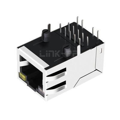 Cina LPJG17401AONL 100/1000 Base-T Tab Up Verde&Arancione/Giallo Led Single Port Industrial RJ45 Ethernet Connector in vendita
