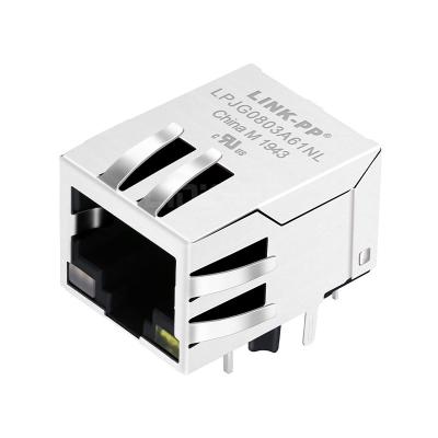 Cina LPJG0803A61NL 100/1000 Base-T Tab Down Verde&Arancione/Giallo Led 1 Port Industrial RJ45 Connector in vendita