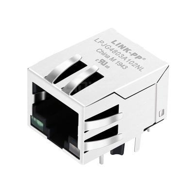 Cina LPJG4803A102NL 100/1000 Base-T Tab Down 1x1 Port RJ45 connettore magnetico con LED verde/verde e giallo in vendita