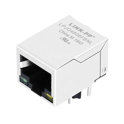 Cina LPJG4806FBNL 100/1000 Base-T Tab Down Single Port RJ45 Pcb Mount MagJack con LED verde/giallo in vendita