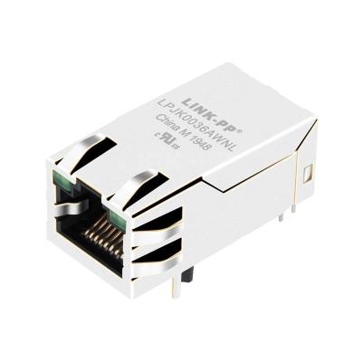 Cina LPJK0036AWNL 100/1000 Base-T Tab Up 1x1 Port Gigabit RJ45 Jack con LED verde/verde in vendita
