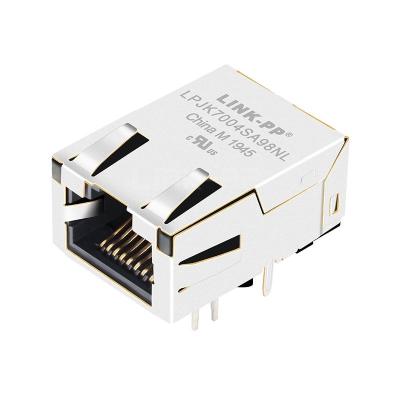 China LPJK7004SA98NL 10/100 Base-T Orange&Green/Yellow LED Tab Up Low Profile RJ45 Magjack Te koop