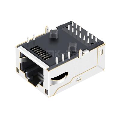 Cina Belfuse L829-1J1T-43-F Compatibile LINK-PP LPJK7036A98NL 10/100/1000 Base-T Orange&Green/Yellow LED Tab Up Low-Profile RJ45 Pcb Mount Jack in vendita