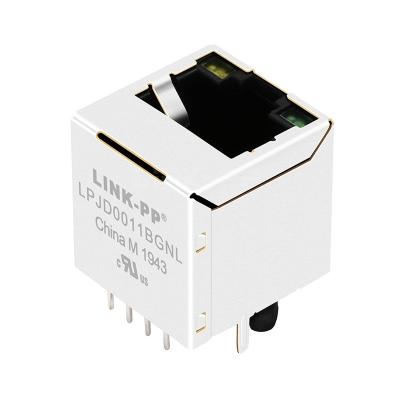 中国 LPJD0011BGNL 10/100 Base-T Vertical RJ45 コンネクタ 黄色/緑色のLED付きTHT溶接器 販売のため