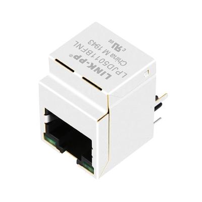 China Halo HFJV1-E2450-L11RL Compatibel LINK-PP LPJD5011BFNL Verticale RJ45 Jack met geïntegreerde magneten 10/100Base-T Groen/Groene LED Te koop