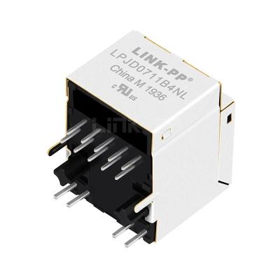 中国 Belfuse 1840417-4 コンパティブル LINK-PP LPJD0711B4NL 10/100/1000 ベース-T グリーン&イエロー LED 垂直 RJ45 ギガビット イーサネット 販売のため