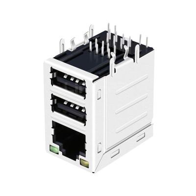 Cina Belfuse C893-1DX1-E5 Compatibile LINK-PP LPJU5012BGNL 10/100 Base-T RJ45 Magjack con doppio USB Tab Up LED giallo/verde in vendita