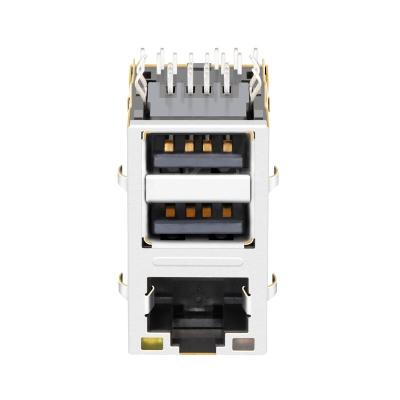 Cina YDS JY0-0016NL Compatibile LINK-PP LPJU4101AONL 10/100 Base-T Ethernet RJ45 MagJack con doppia USB Verde&Arancione/Giallo LED Tab Up in vendita