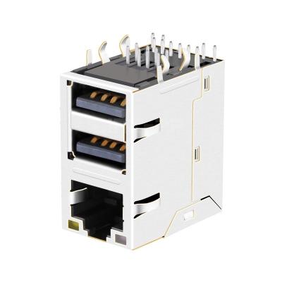 Cina YDS JY0-0016NL Compatibile LINK-PP LPJU4101AONL 10/100 Base-T Ethernet RJ45 MagJack con doppia USB Verde&Arancione/Giallo LED Tab Up in vendita