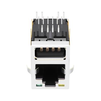 中国 LPJU3101AGNL 10/100 Base-T 黄色/緑色 LED タブ UP 単一USB RJ45 ジャックコネクタ 販売のため
