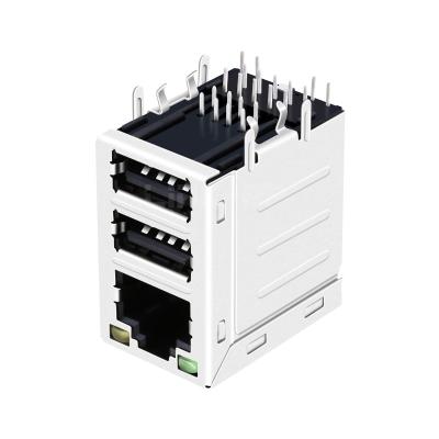 Cina LPJU5002BPNL-3 Magjack RJ45 DUAL USB 10/100 Base-T Tab Up LED verde/giallo in vendita