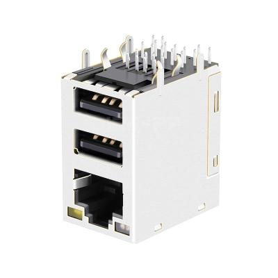 Cina Impulso JW0-0013NL Compatibile LINK-PP LPJU5303BONL 100/1000 Base-T Tab Up Dual USB RJ45 Connector Verde&Arancione/Giallo LED in vendita