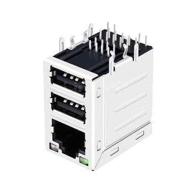 Cina WE JW0-0006NL Compatibile LINK-PP LPJU5303B50NL 10/100 Base-T RJ45 Jack magnetico con doppia scheda USB verde/verde e giallo LED in vendita