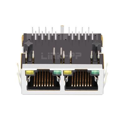 中国 パルスJXD0-2005NL コンパティブル LINK-PP LPJ26404AENL 1x2ポート RJ45 モジュール式ジャック 10/100 ベース-T タブダウン 緑/黄色 LED 販売のため