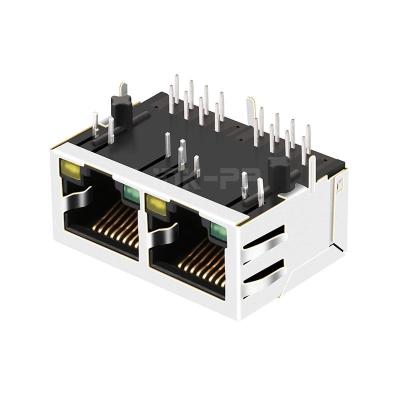 中国 パルスJXD0-2005NL コンパティブル LINK-PP LPJ26404AENL 1x2ポート RJ45 モジュール式ジャック 10/100 ベース-T タブダウン 緑/黄色 LED 販売のため